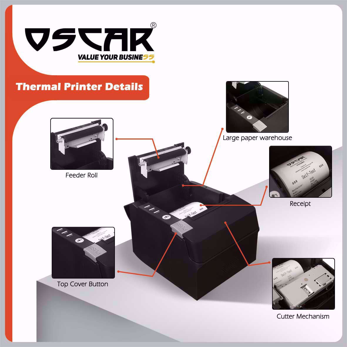 OSCAR Smart Electronics-OSCAR POS88C 80mm Thermal Bill POS Receipt Printer USB+Ethernet Black