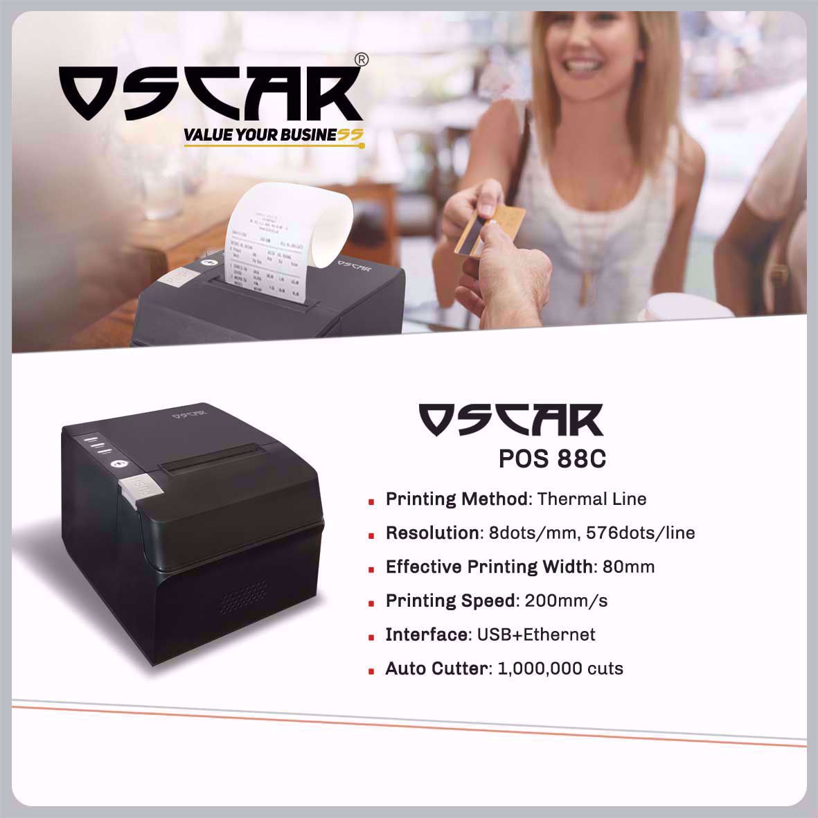 OSCAR Smart Electronics-OSCAR POS88C 80mm Thermal Bill POS Receipt Printer USB+Ethernet Black