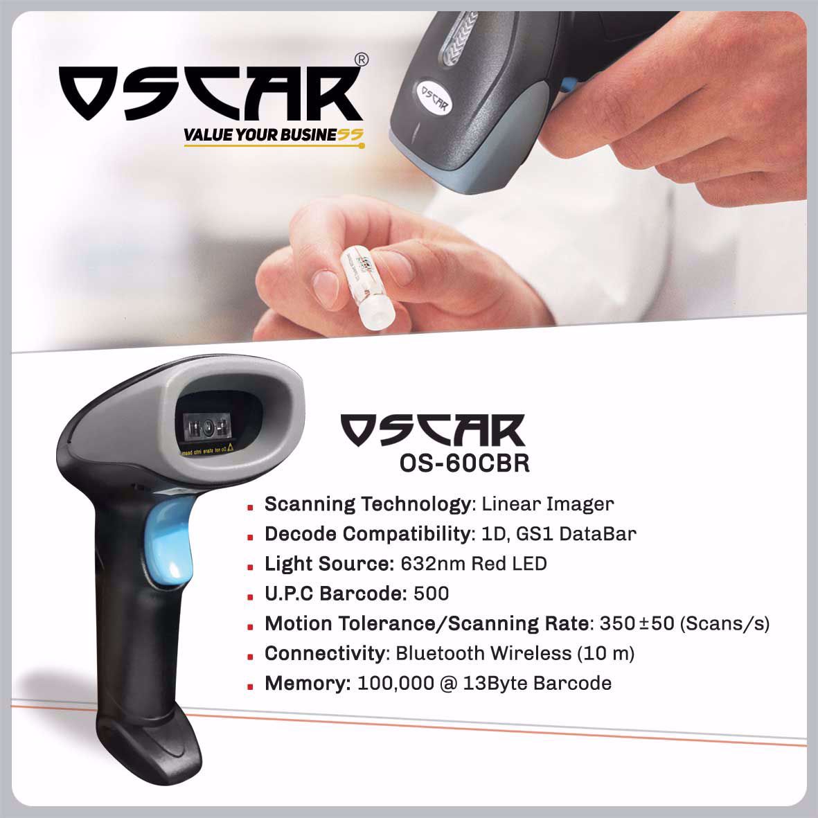 OSCAR Smart Electronics-OSCAR OS-60CBR Wireless Linear Imager 1D 2-in-1 ...